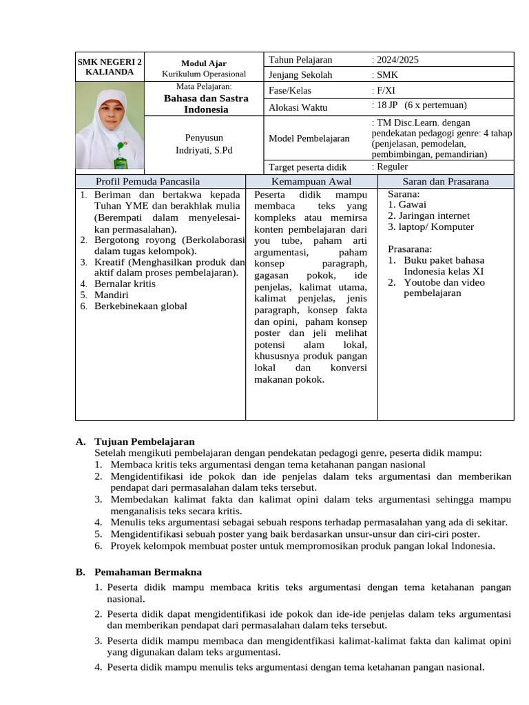 INDRI 1. Modul Ajar XI - Teks Argumentasi | PDF