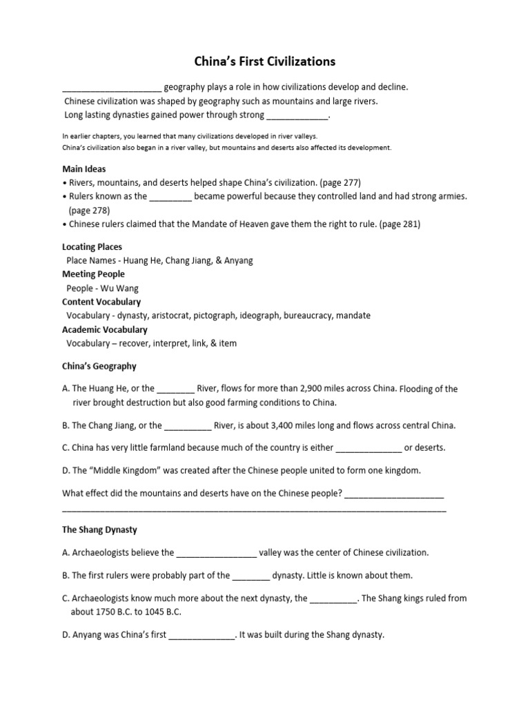 chinas-first-civilizations-notes | PDF | History Of China | China