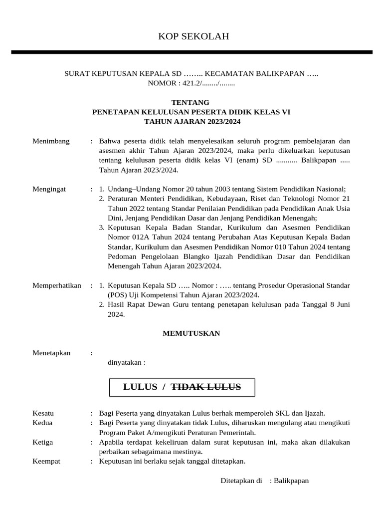 Pengumuman Kelulusan 2024 | PDF