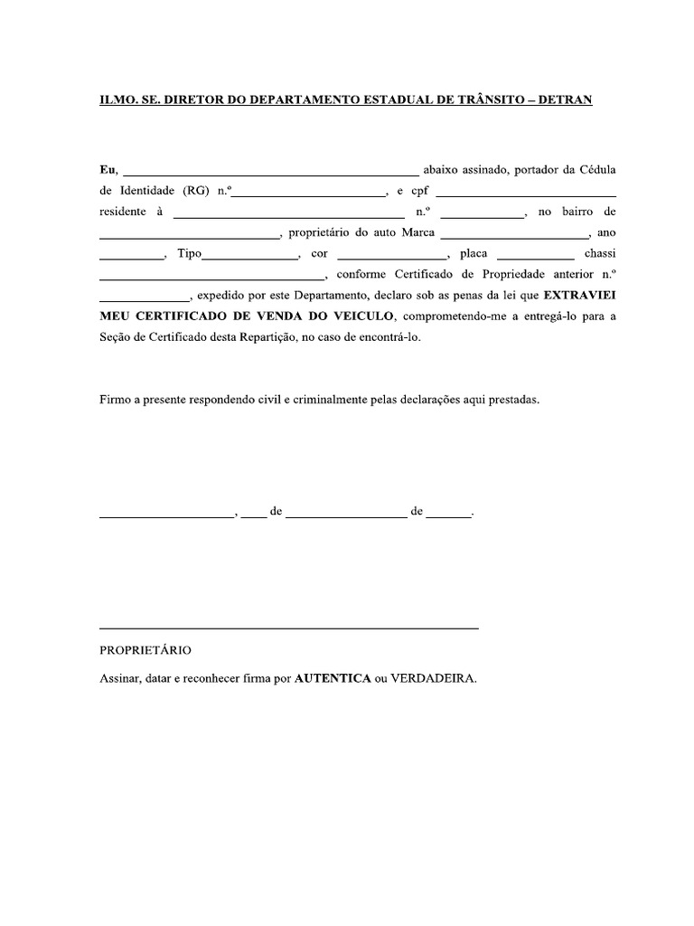 Termo de Extravio DUT | PDF