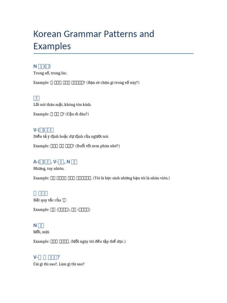 Korean Grammar Patterns With Examples | PDF