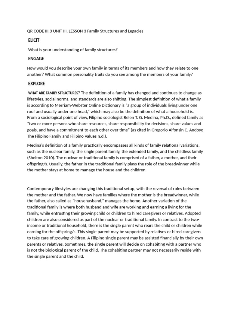 Family Structures and Legacies Word | PDF | Family | Parenting