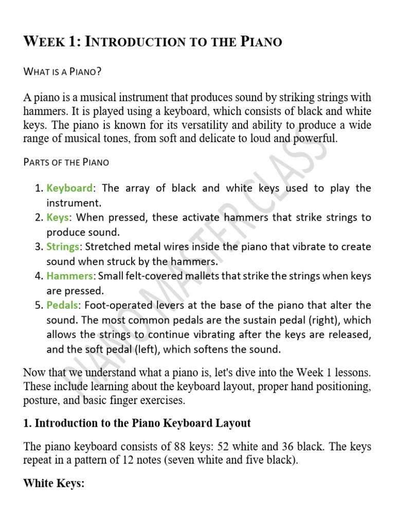 Week 1 Introduction To The Piano | PDF | Piano | String Instruments