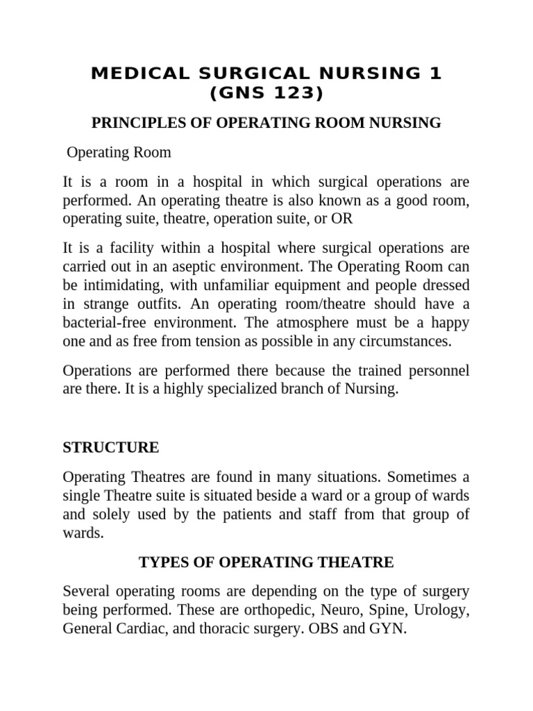Principles of Operating Room Nursing | PDF | Operating Theater | Surgery