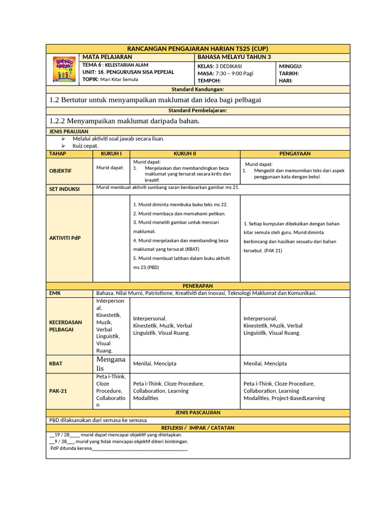 RPH Cup - BM T3 - Jumaat | PDF