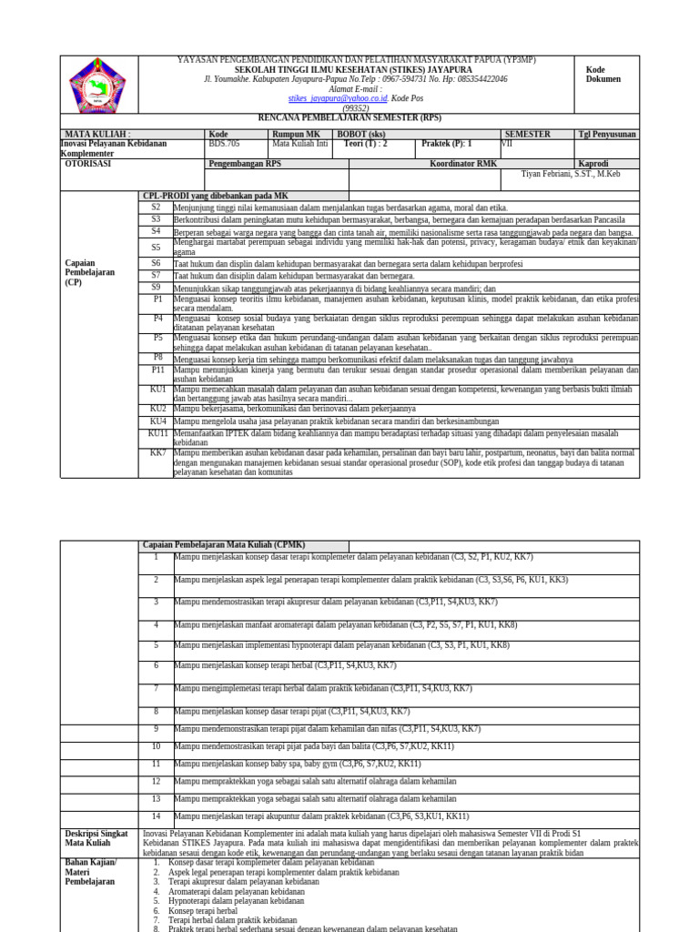 RPS Askeb Komplementer | PDF | Kesehatan Holistik