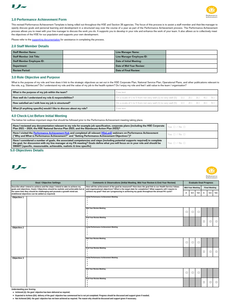 HSE Performance Achievement Template | PDF | Goal | Learning