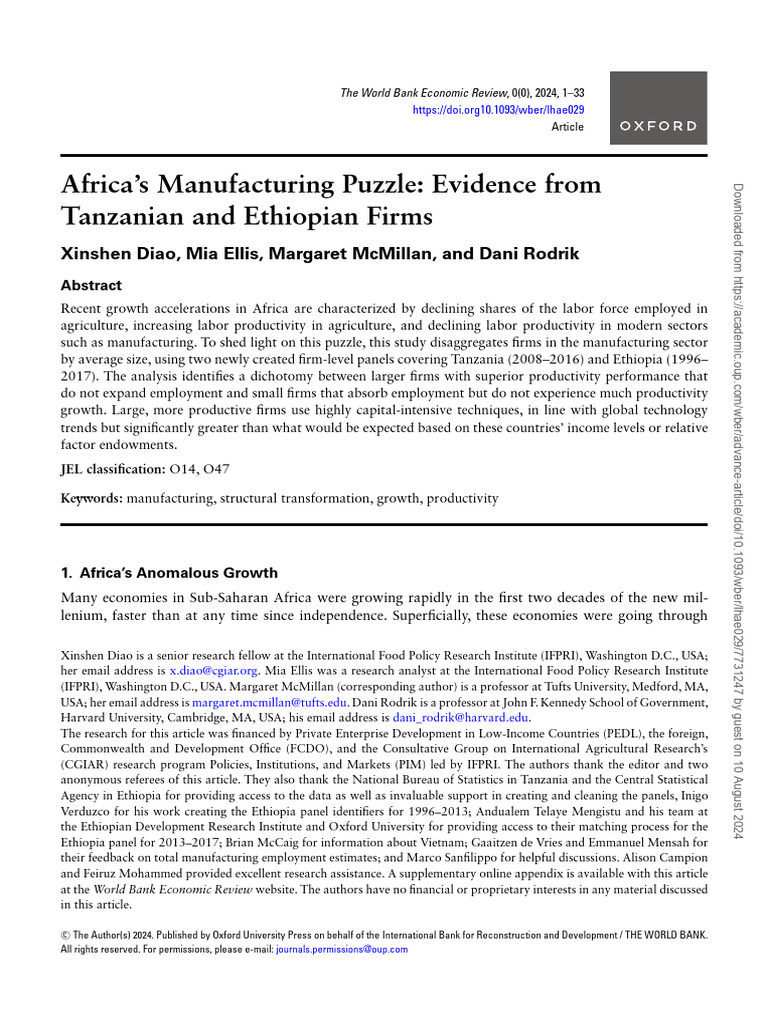 Africas Manufacturing Puzzle | PDF | Employment | Labour Economics
