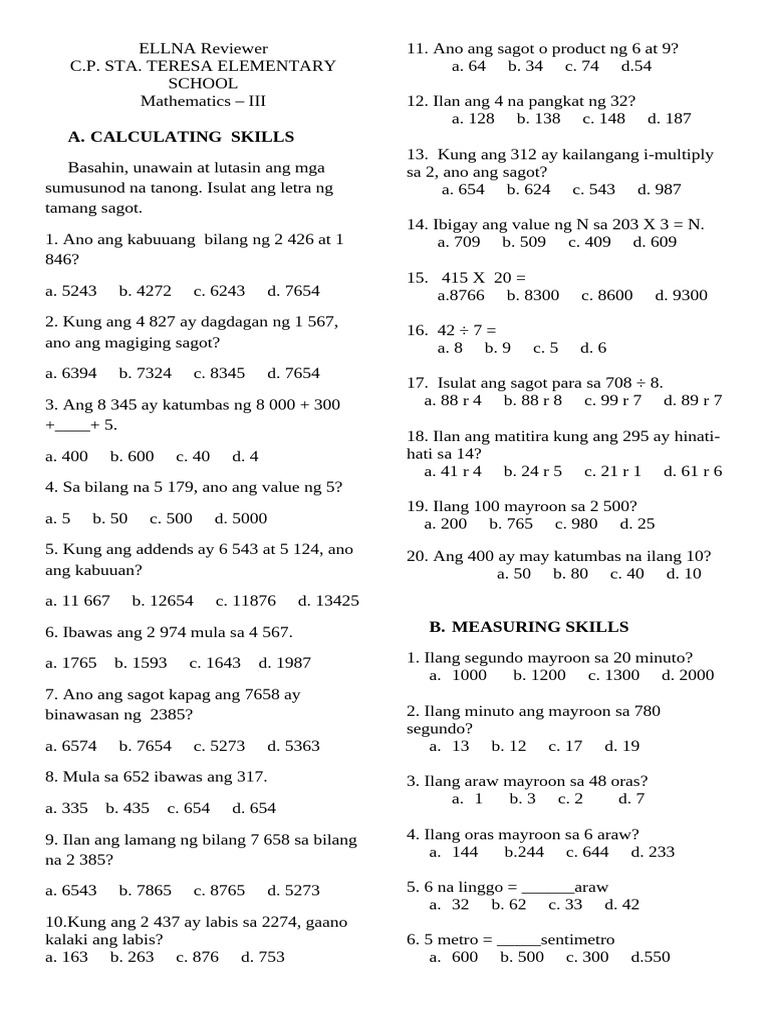 Ellna Math Reviewer 3 1 | PDF
