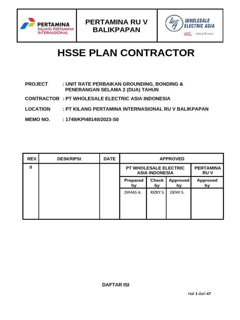 Lampiran 7 (Native Draft HSSE Plan - Rev 4) | PDF | Pengelolaan Keuangan & Uang