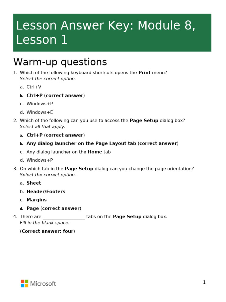 Lesson Answer Key M8 L1 | PDF | Page Layout | Printer (Computing)