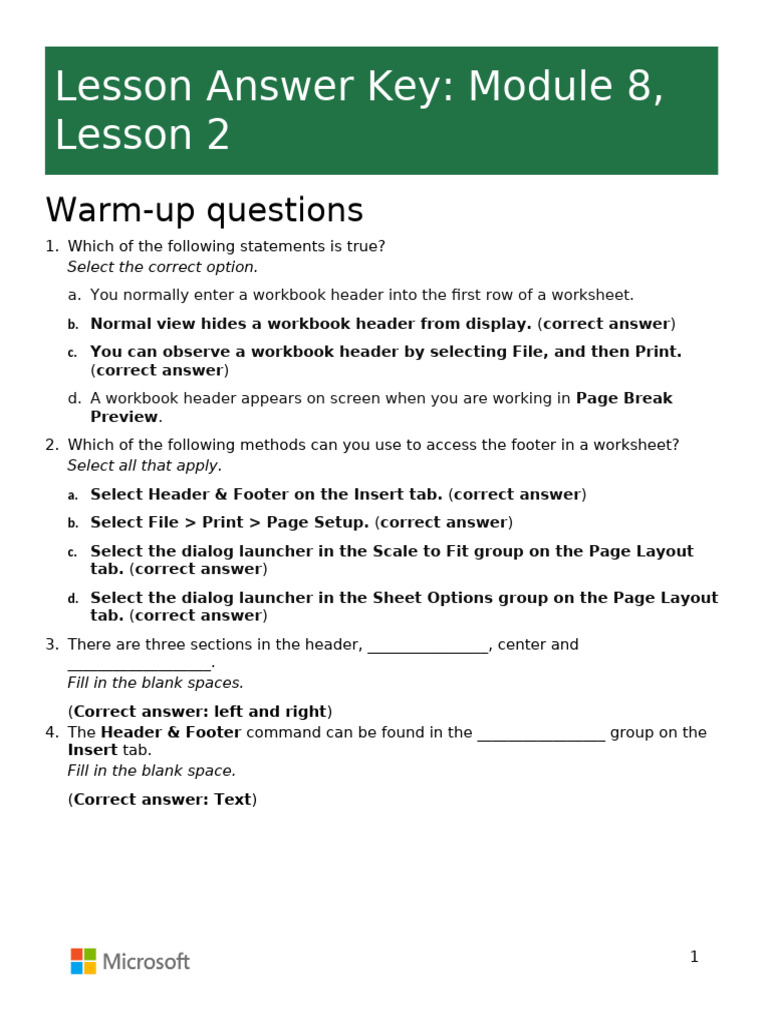 Lesson Answer Key M8 L2 | PDF | Microsoft Excel | Computer File
