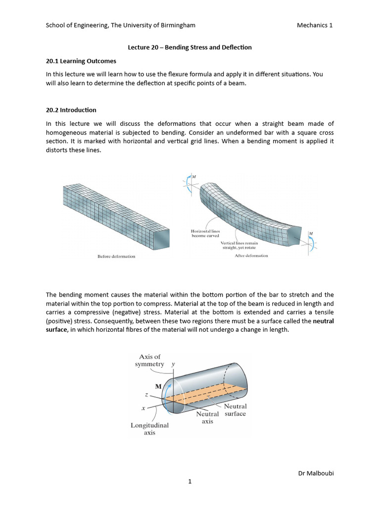 Lecture 24 & 25 Note - Bending Stress and Deflection | PDF | Bending ...