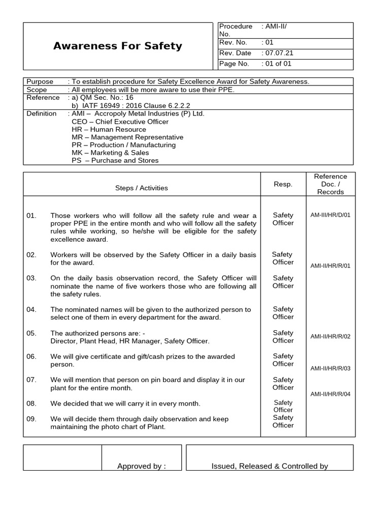 Safety Award Procedure | PDF | Economies | Business