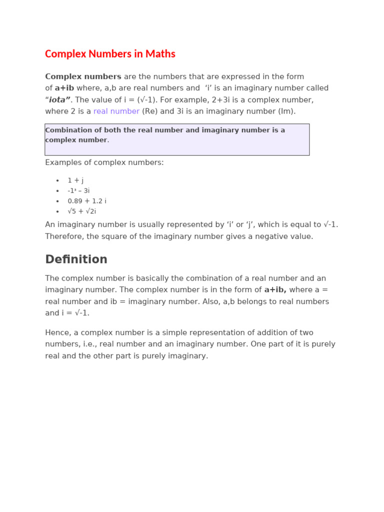 Complex Numbers In Maths Pdf Numbers Complex Number 8683