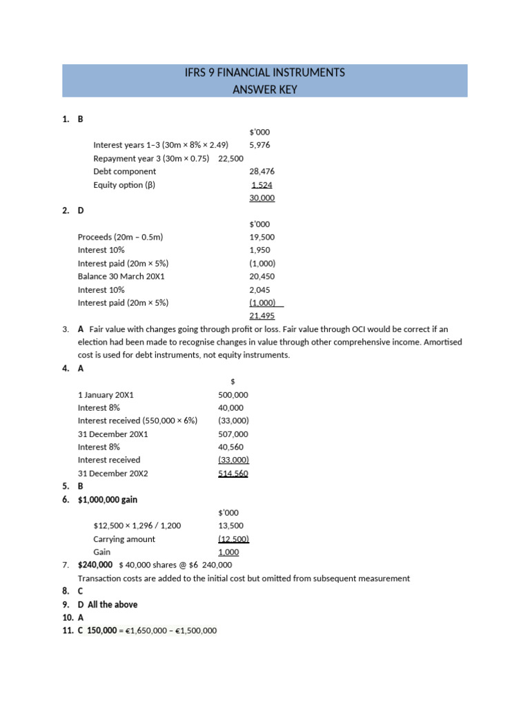 IFRS 9 FINANCIAL INSTRUMENTS Answer Key | PDF | Interest | Money