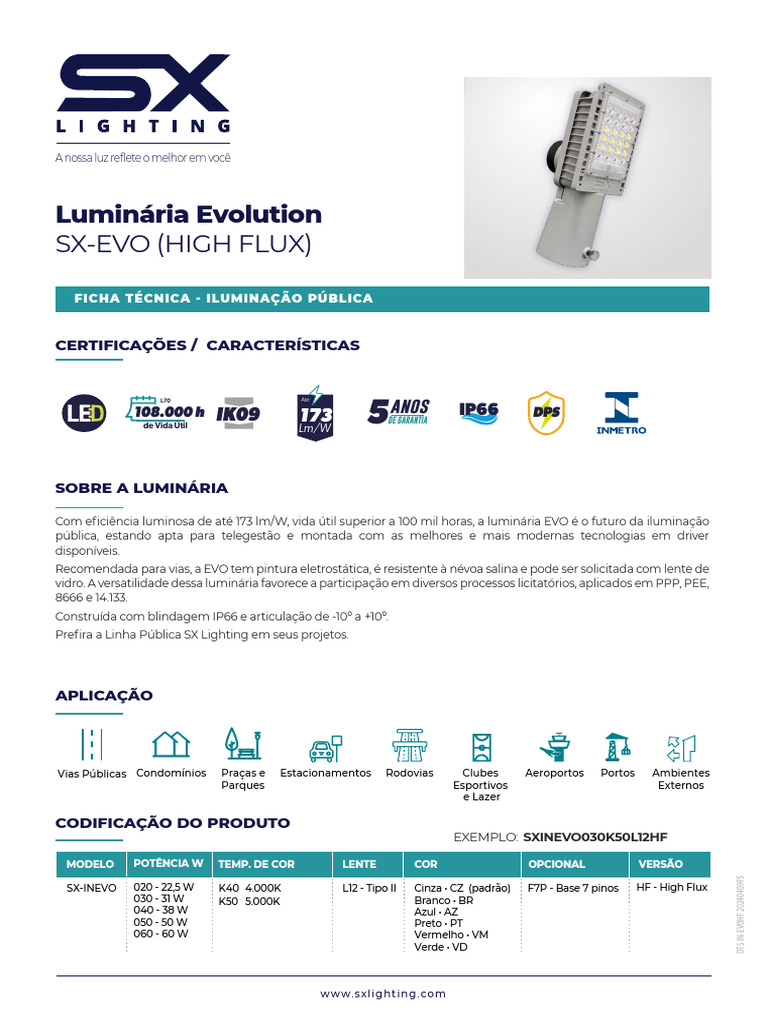 Datasheet-SX-EVO-Luminaria-Evolution-IN-HF-F5 (1) | PDF | Radiação ...