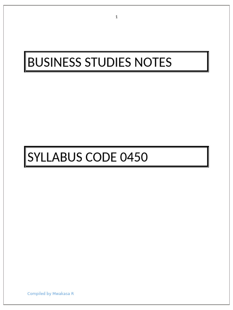 Form 4 Business Studies Notes CH 1-6 | PDF | Franchising | Entrepreneurship
