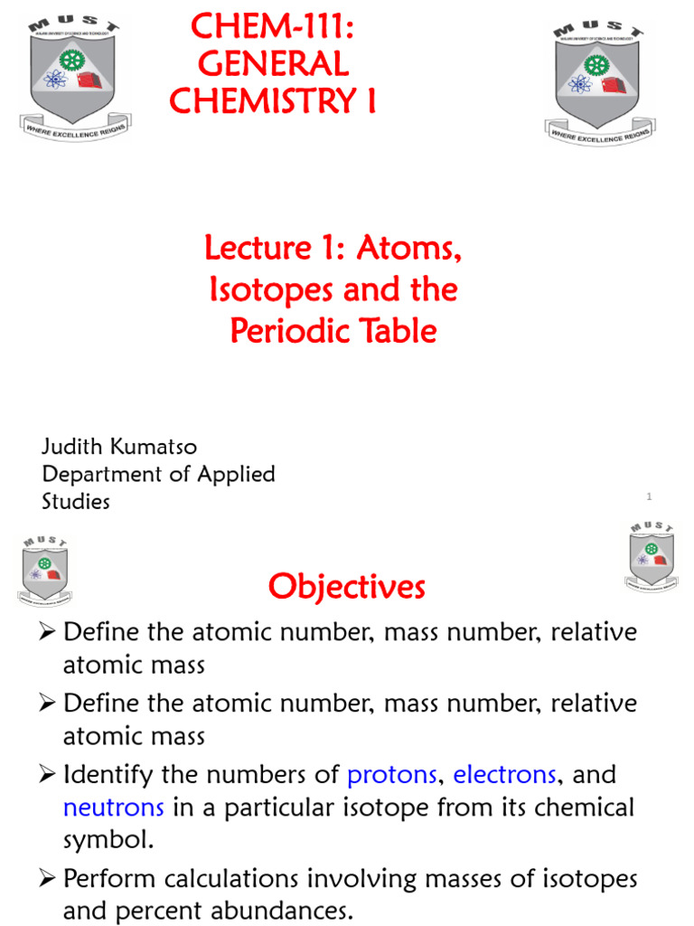 Lecture 1 - Atoms, Isotopes and The Periodic Table | PDF | Atoms ...