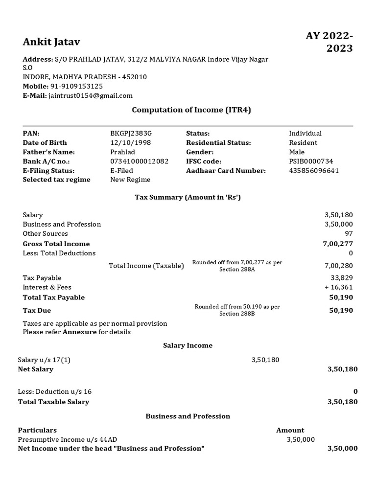 Ankit Jatav Computation 2022-23 | PDF | Taxes | Income