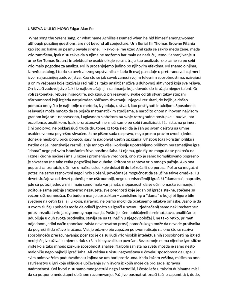 UBISTVA U ULICI MORG Edgar Alan Po | PDF