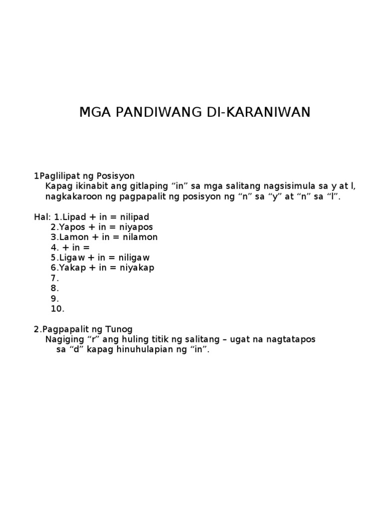 Mga Pandiwang Di | PDF