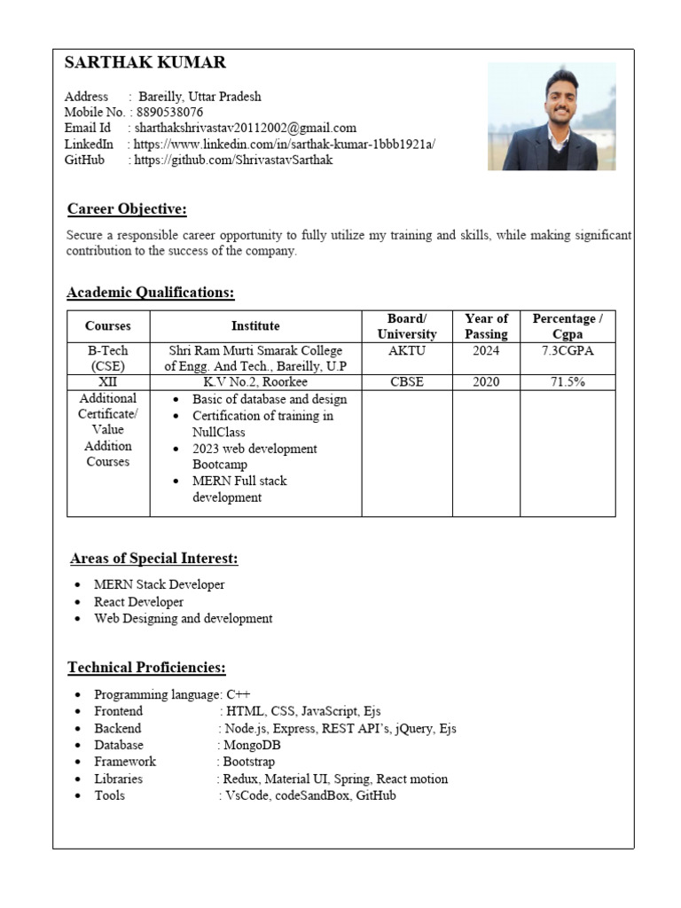Sarthak Resume | PDF | Software Engineering | Computing
