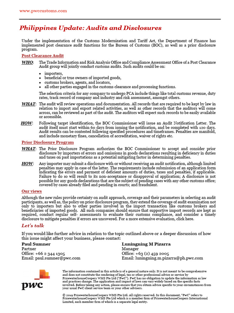 Customs Audit & Disclosure Guide | PDF | Audit | Customs