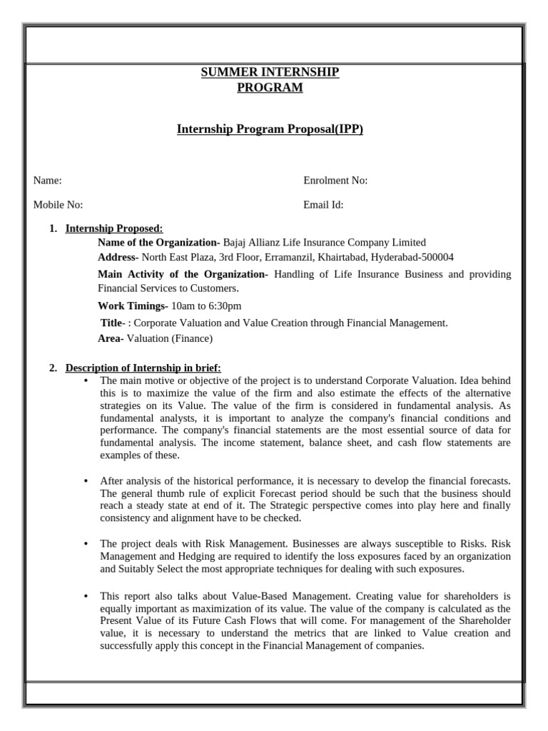 Sample Proposal Form | PDF | Valuation (Finance) | Risk