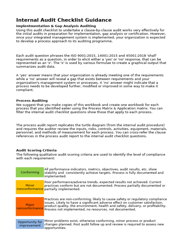 Internal Audit Checklist for ISO Compliance | PDF | Audit | Iso 9000