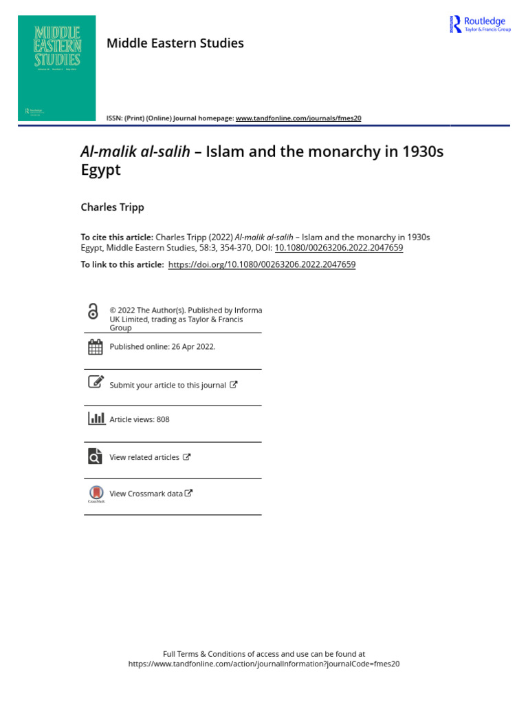 Al-Malik Al-Salih Islam and The Monarchy in 1930s Egypt | PDF | Copts ...