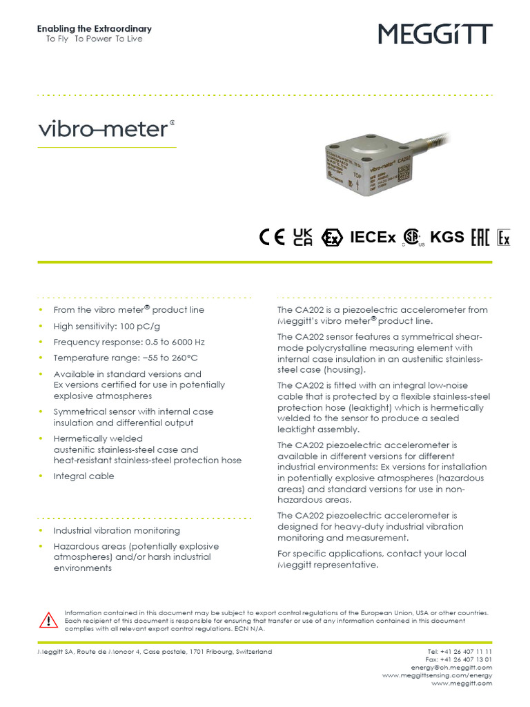 CA202 Piezoelectric Accelerometer Data Sheet English | PDF | Stainless ...