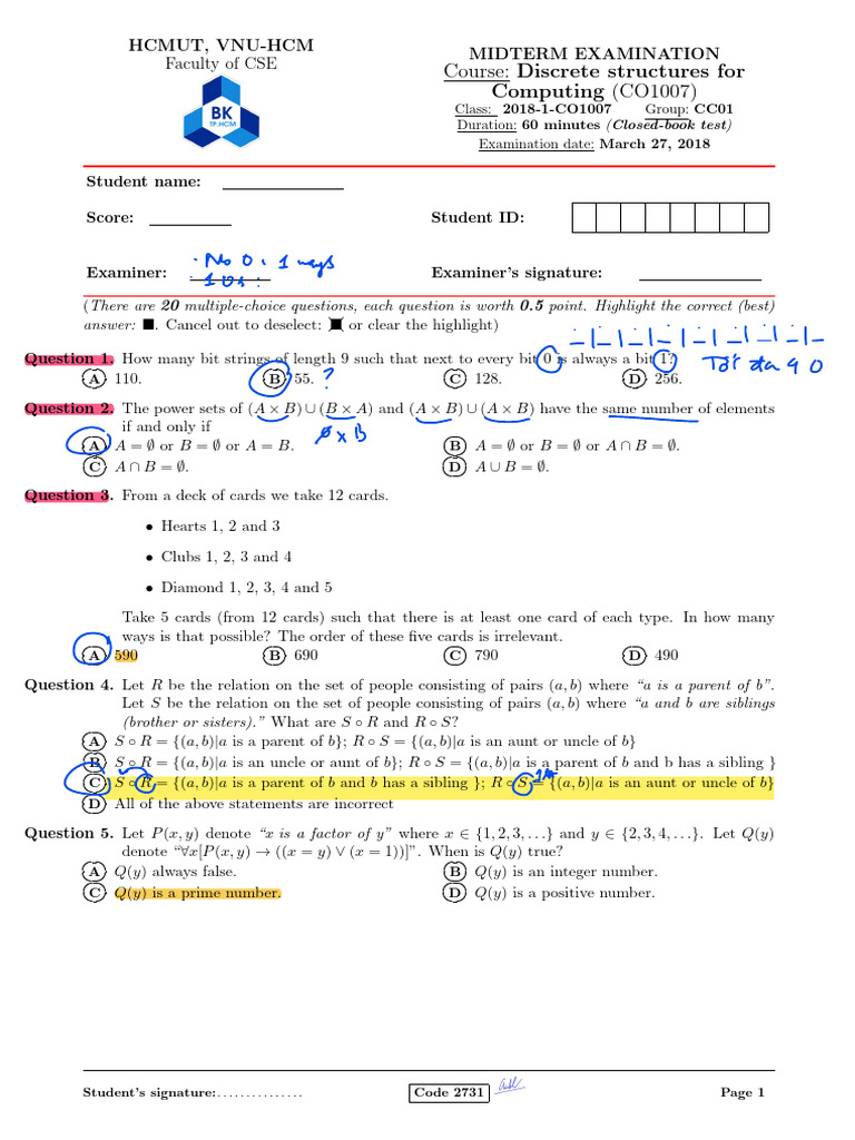 Midterm 5 Key | PDF | Mathematical Concepts | Mathematical Logic