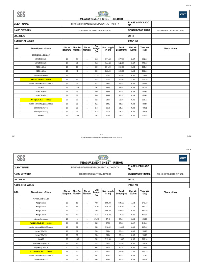 Ra Bill 07 BBS | PDF | Civil Engineering | Materials