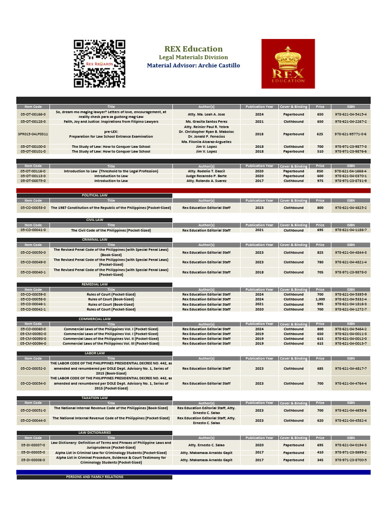 Rex-Education-REX-Book-Store-Law-Books-Pricelist-07.10.2024 | PDF ...