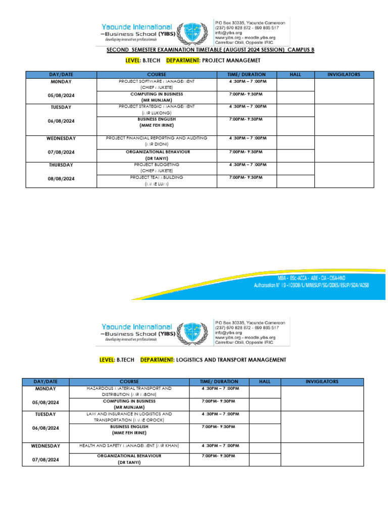 Campus B. B.tech Second Semester Exam Timetable | PDF | Business | Business Economics
