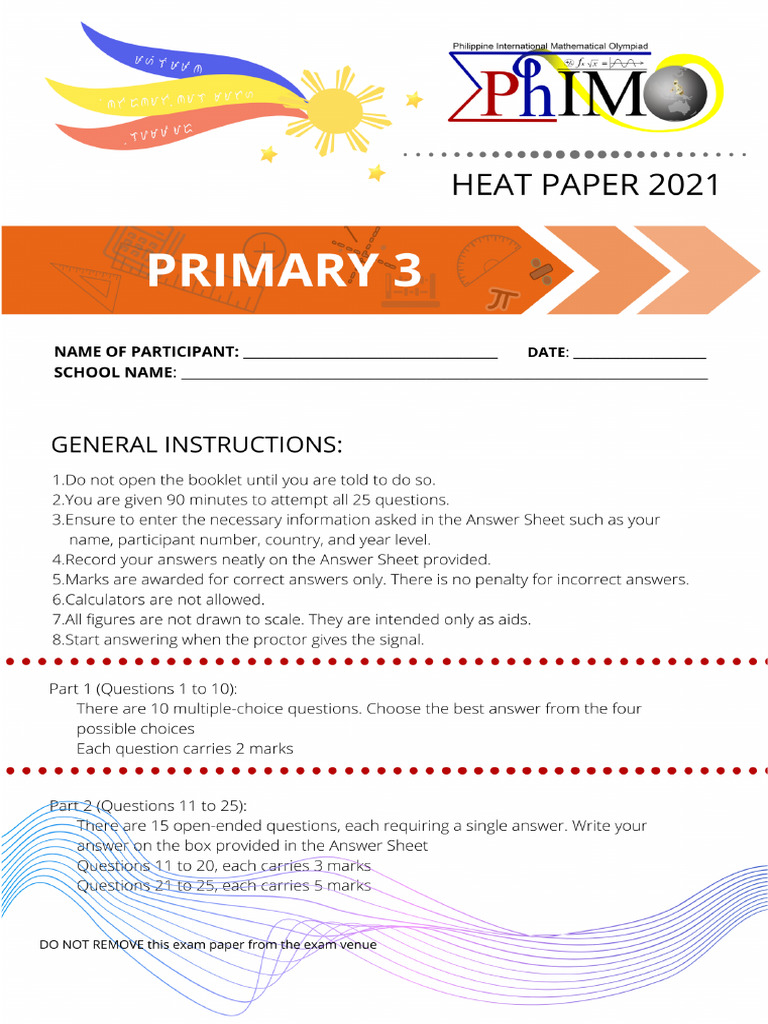 PhIMO Heat 2021 Primary 3 | PDF | Metode & Bahan Ajar