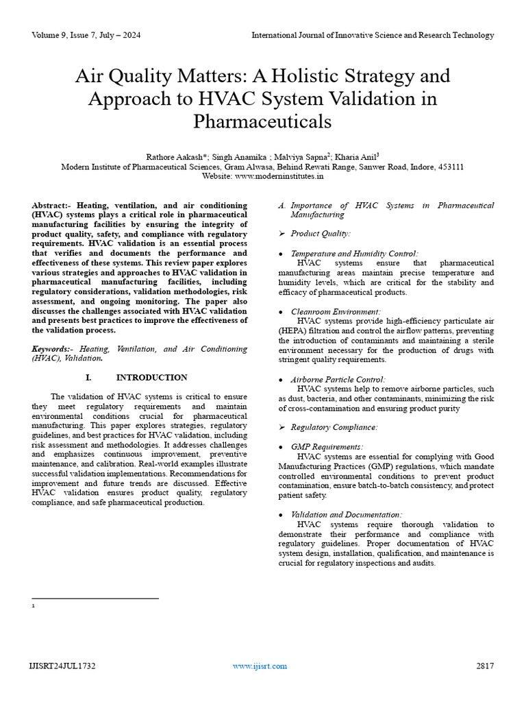 Air Quality Matters: A Holistic Strategy and Approach To HVAC System Validation in ...