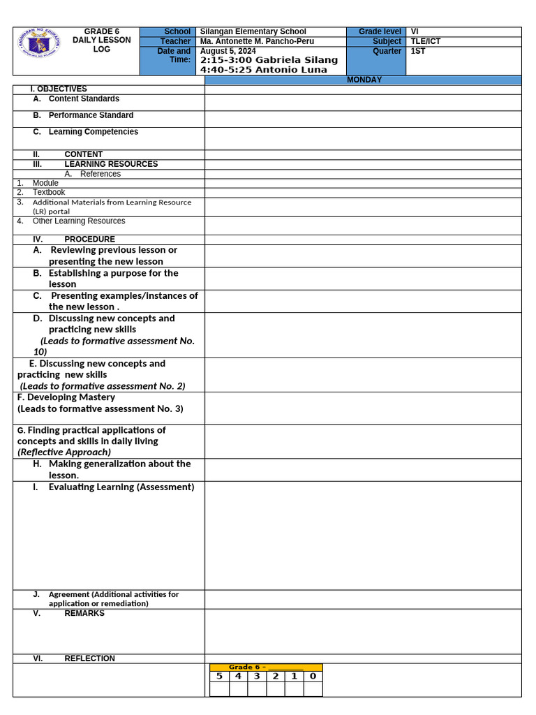 DLL-TEMPLATE-ENGLISH-VERSION | PDF | Learning | Education Theory