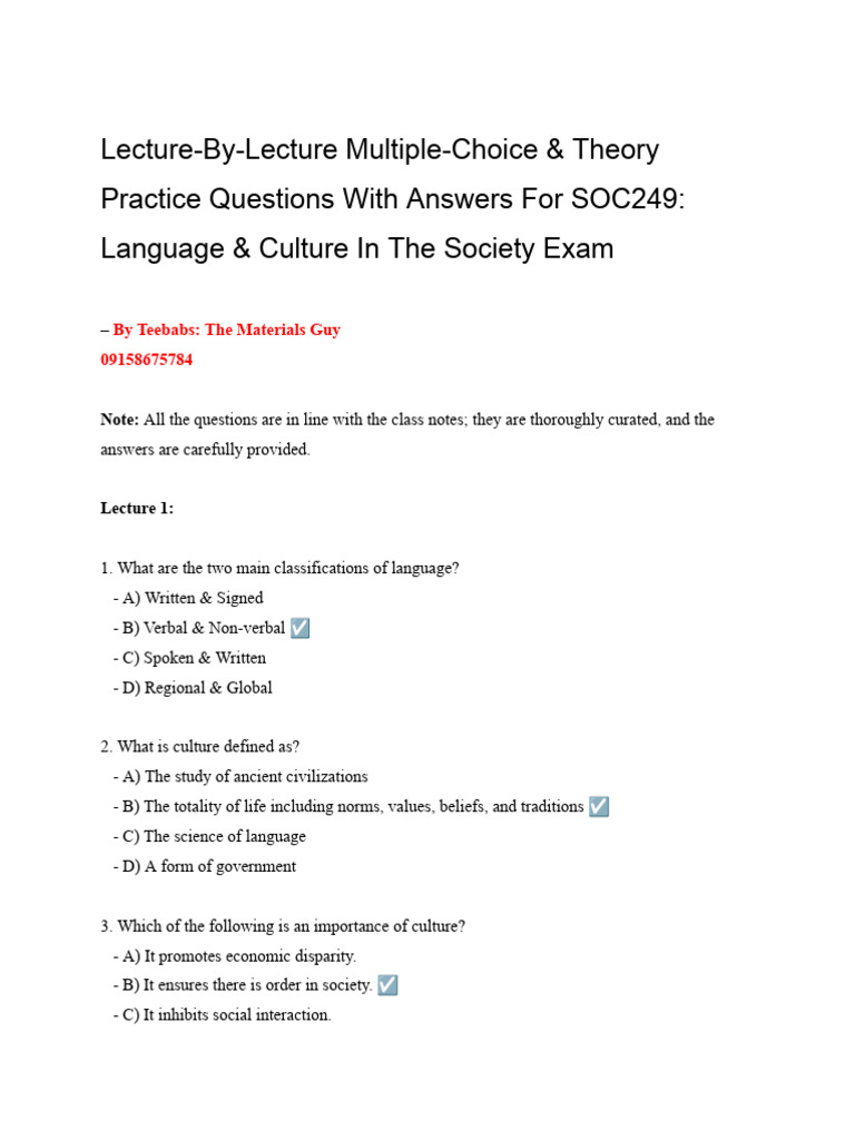 Lecture-By-Lecture Multiple-Choice & Theory Practice Questions With ...