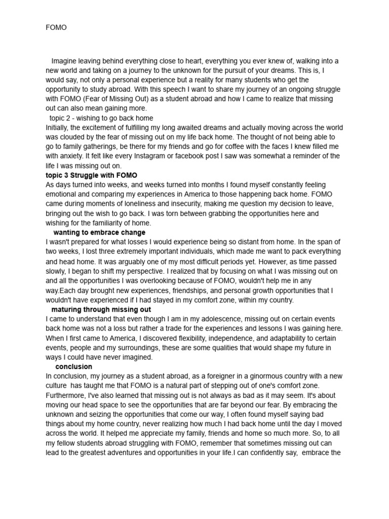 Embrace FOMO: A Student's Journey | PDF | Experience | Behavioural Sciences