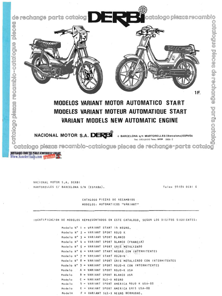 Derbi Variant 50 Parts Manual SH Opt | PDF