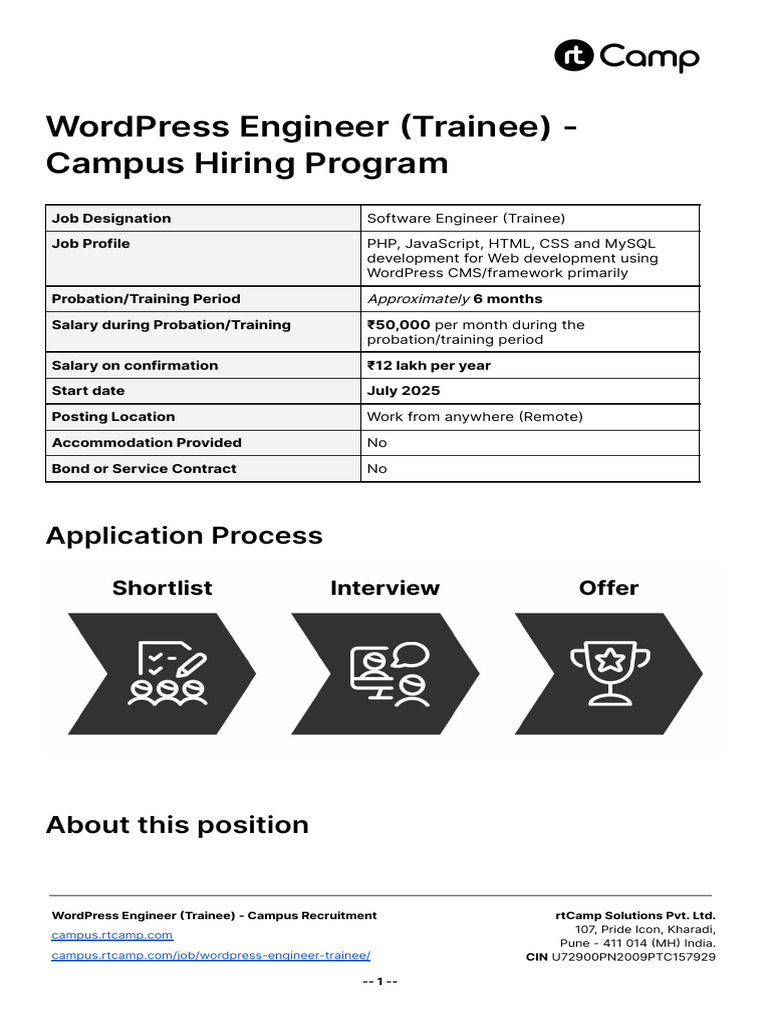 (Rtcamp) WordPress Engineer (Trainee) Job Application Form 2024-2025 | PDF | Web Development ...