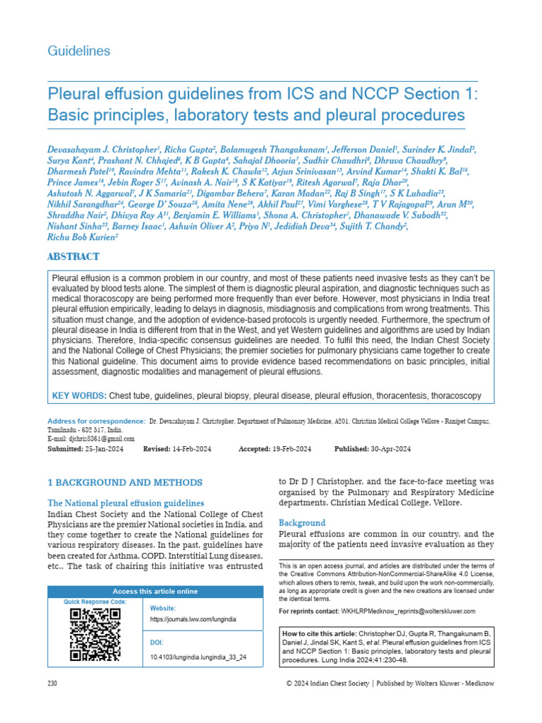 Pleural Effusion Guidelines From Ics and nccp.16 | PDF | Medical ...
