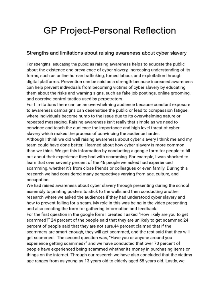 GP-personal Reflection | PDF | Slavery | Human Trafficking