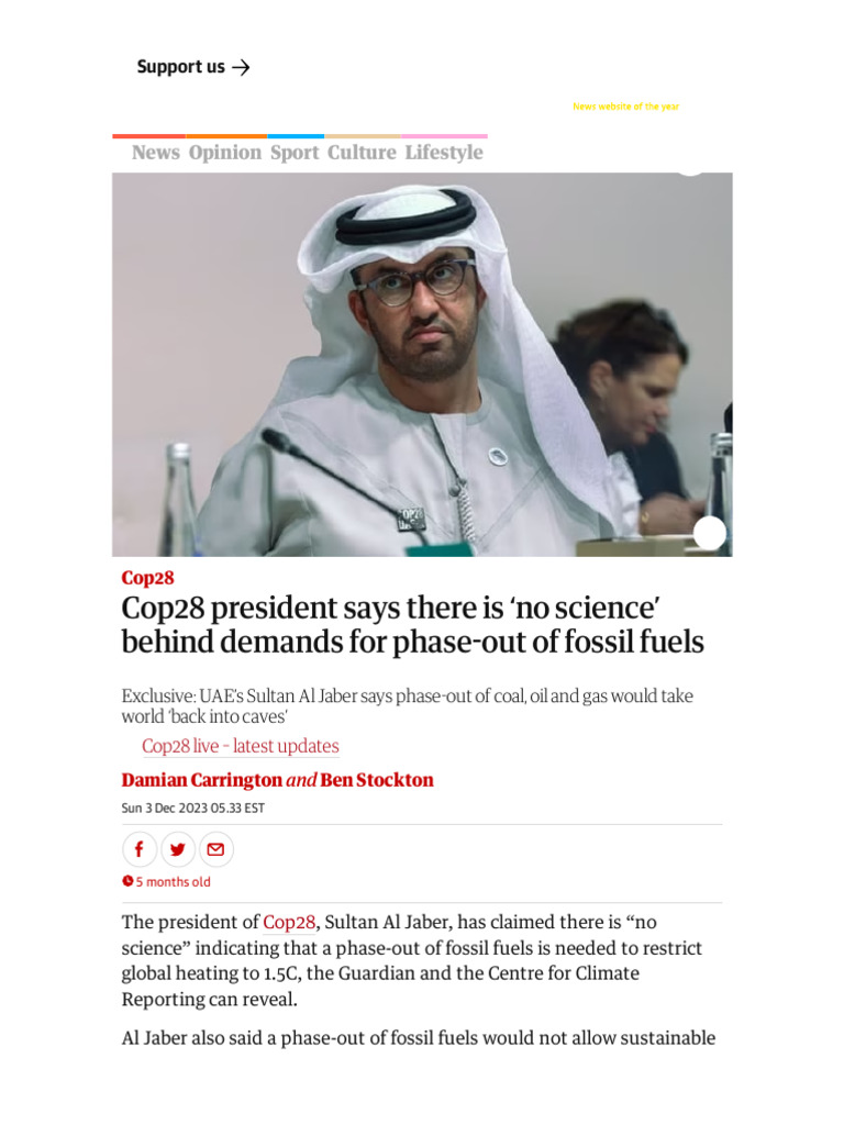 Cop28 President Says There Is No Science' Behind Demands For Phase-Out of Fossil Fuels - Cop28 ...