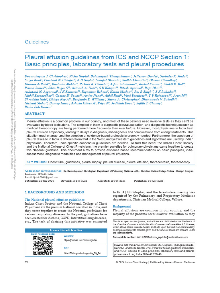 Open Pleural Effusion Guidelines From Ics and Nccp.16 | PDF | Clinical ...