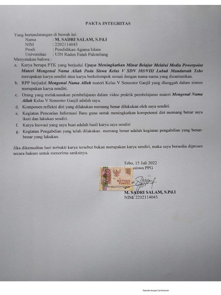PAKTA INTEGRITAS UKIN | PDF
