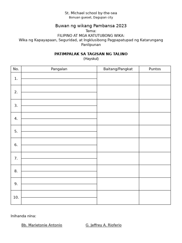 Pamantayan Tagisan NG Talino - 015315 | PDF