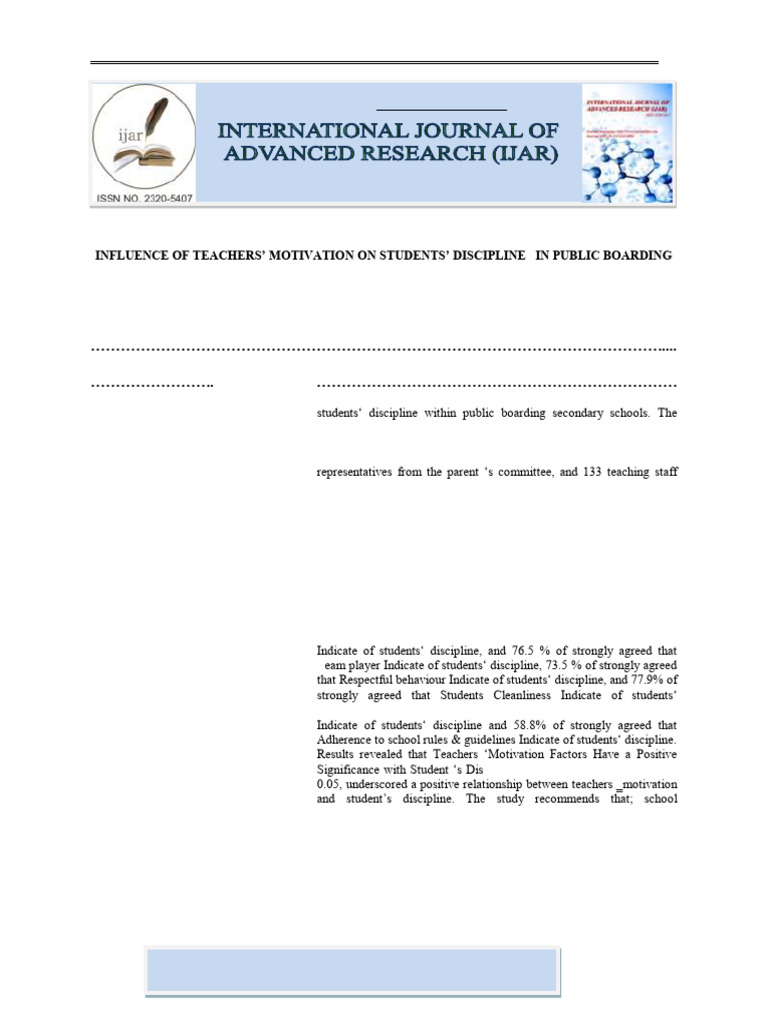 Influence of Teachers Motivation On Students Discipline in Public ...